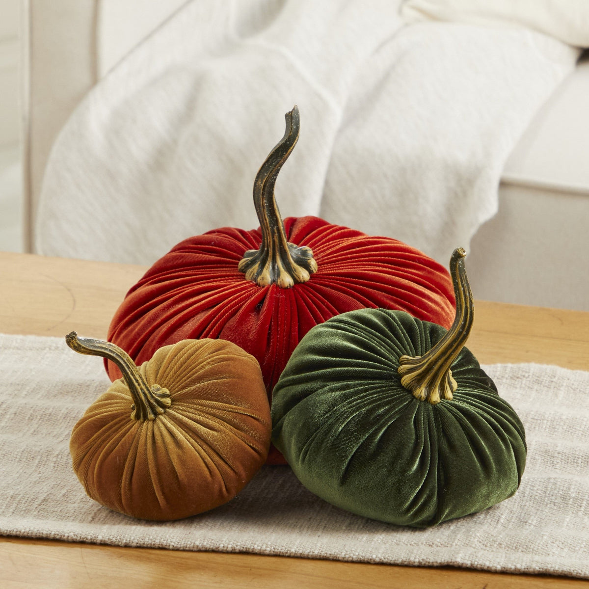Velvet Pumpkins Set of 3 Different Sizes, Fall home decor, Wedding Cen ...