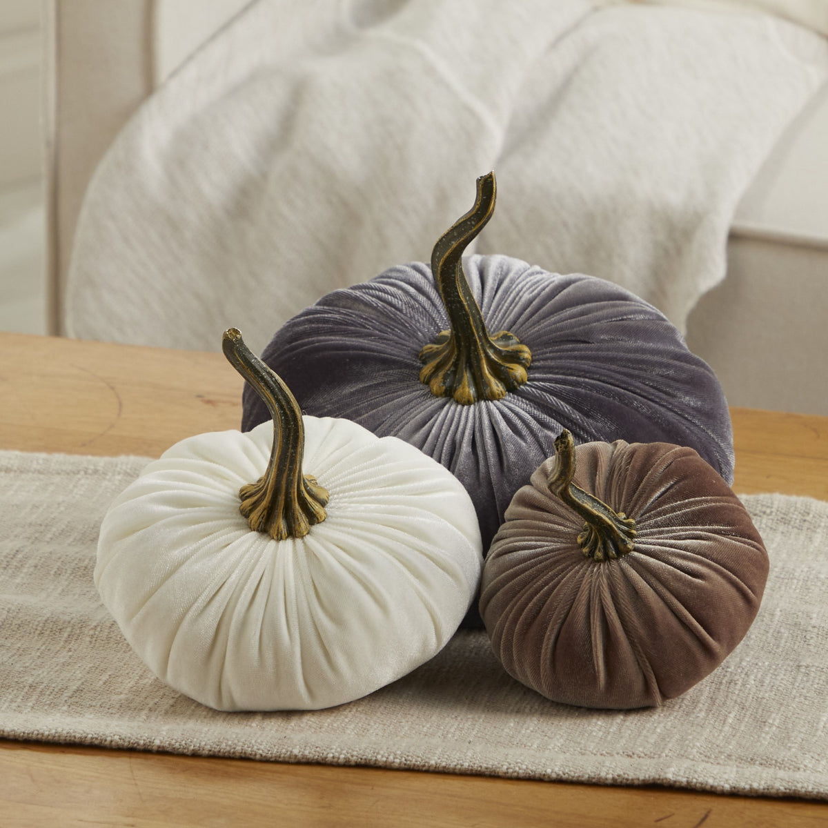 Velvet Pumpkins Set of 3 Different Sizes, Modern Rustic Wedding Center ...
