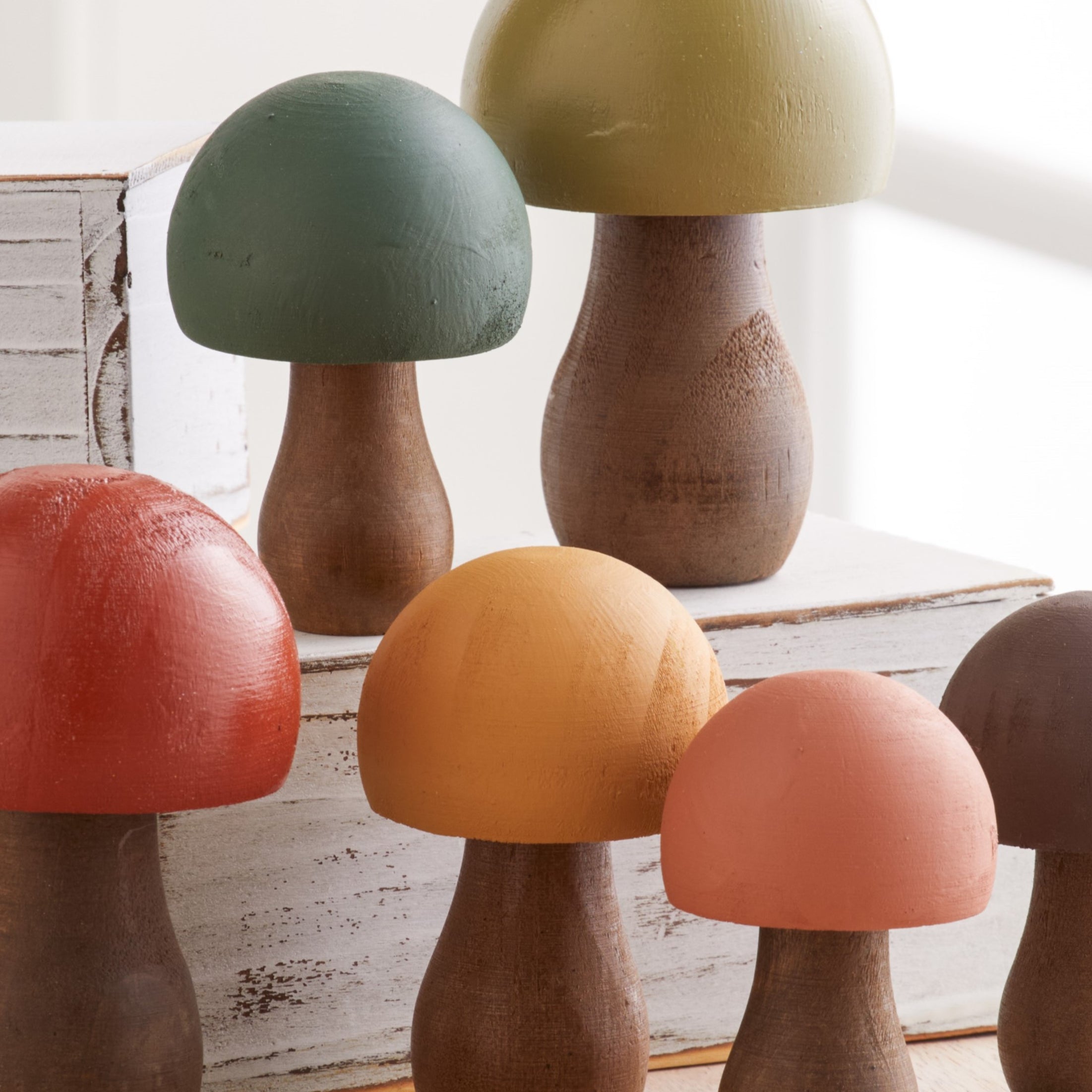 Custom colors wood Mushrooms set of 6, woodland mushroom decor, rustic ...