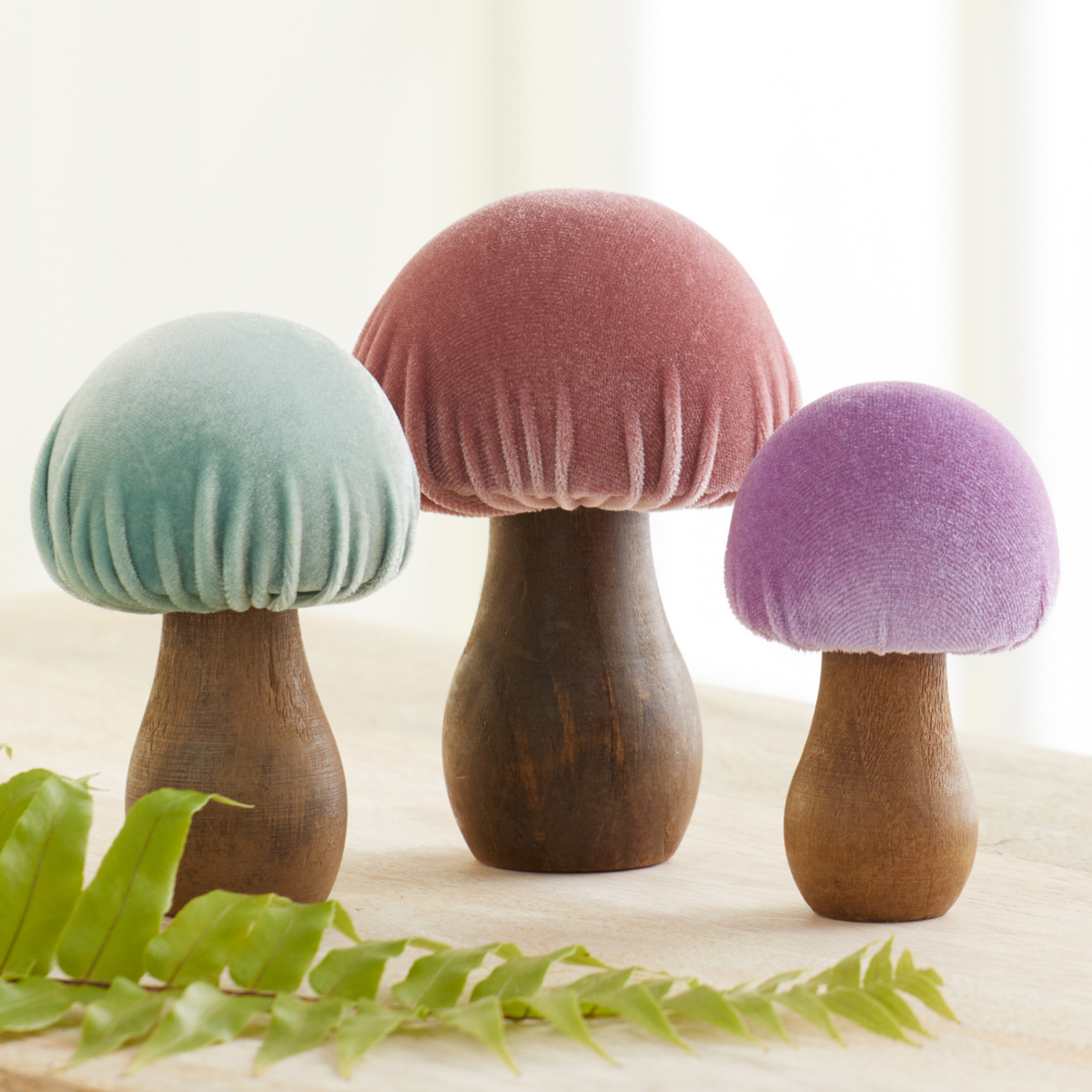 Pastel Velvet Mushrooms, set of 3, charming nature inspired gift, cott ...